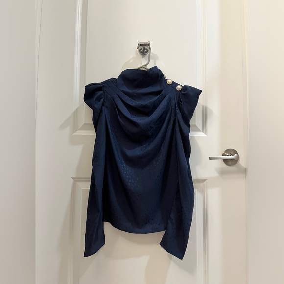 Aqua | Tops | Aqua Navy Blouse With Pearl | Poshmark